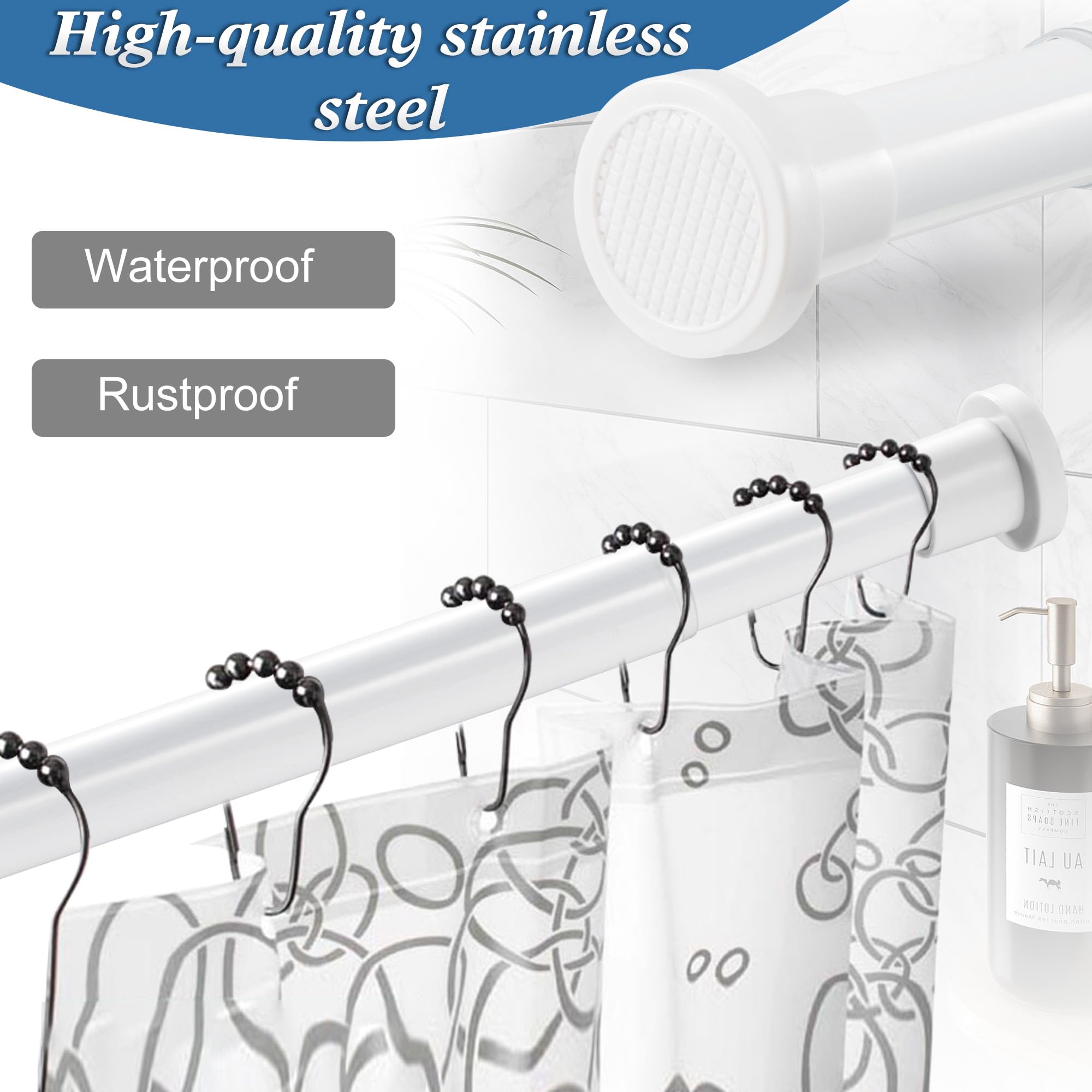 White Shower Rail Extendable 78-101cm, Diameter 25mm Spring Tension ...