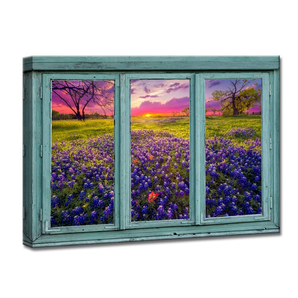 iKNOW FOTO Canvas Prints Retro Teal Window Frame Style Sunrise in The ...