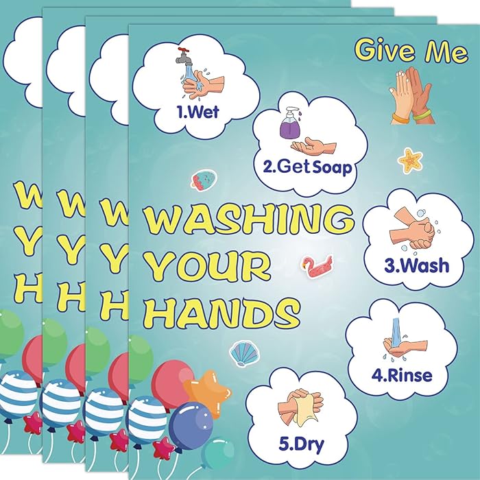 Buy 4Pack Washing Your Hands Poster, Tear-Resistant and Water-Resistant ...