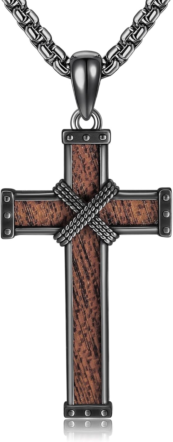 CUPENDA Wooden Cross Necklace Sterling Silver Black Cross Pendant ...