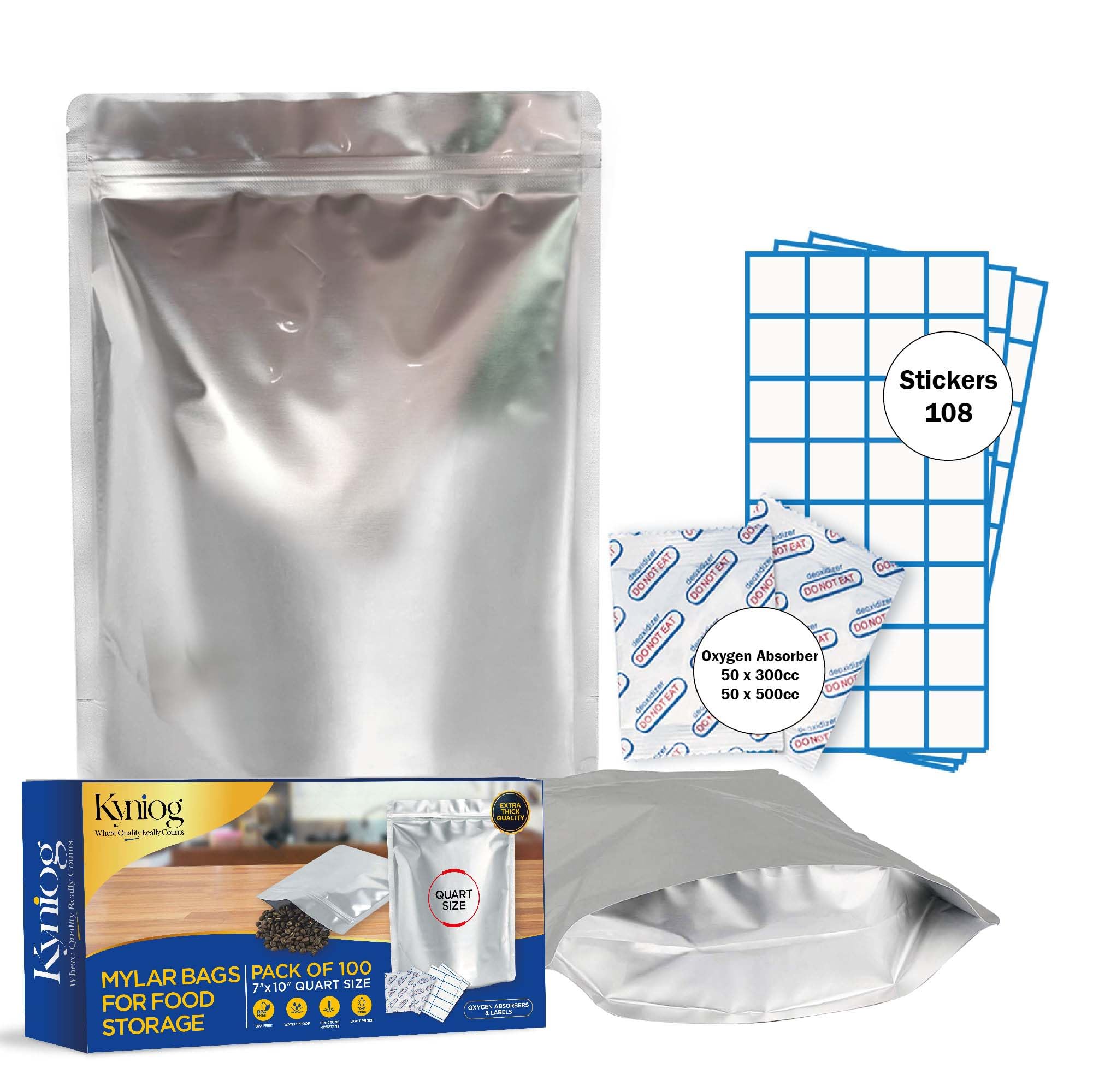 Amazon.com: Kyniog® 100 Pcs Quart Mylar Bags for Food Storage - 7x10 ...