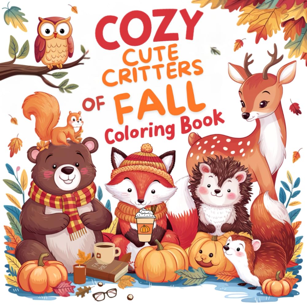 Cozy Cute Critters of Fall Coloring Book: Stress Relief for Adults and ...
