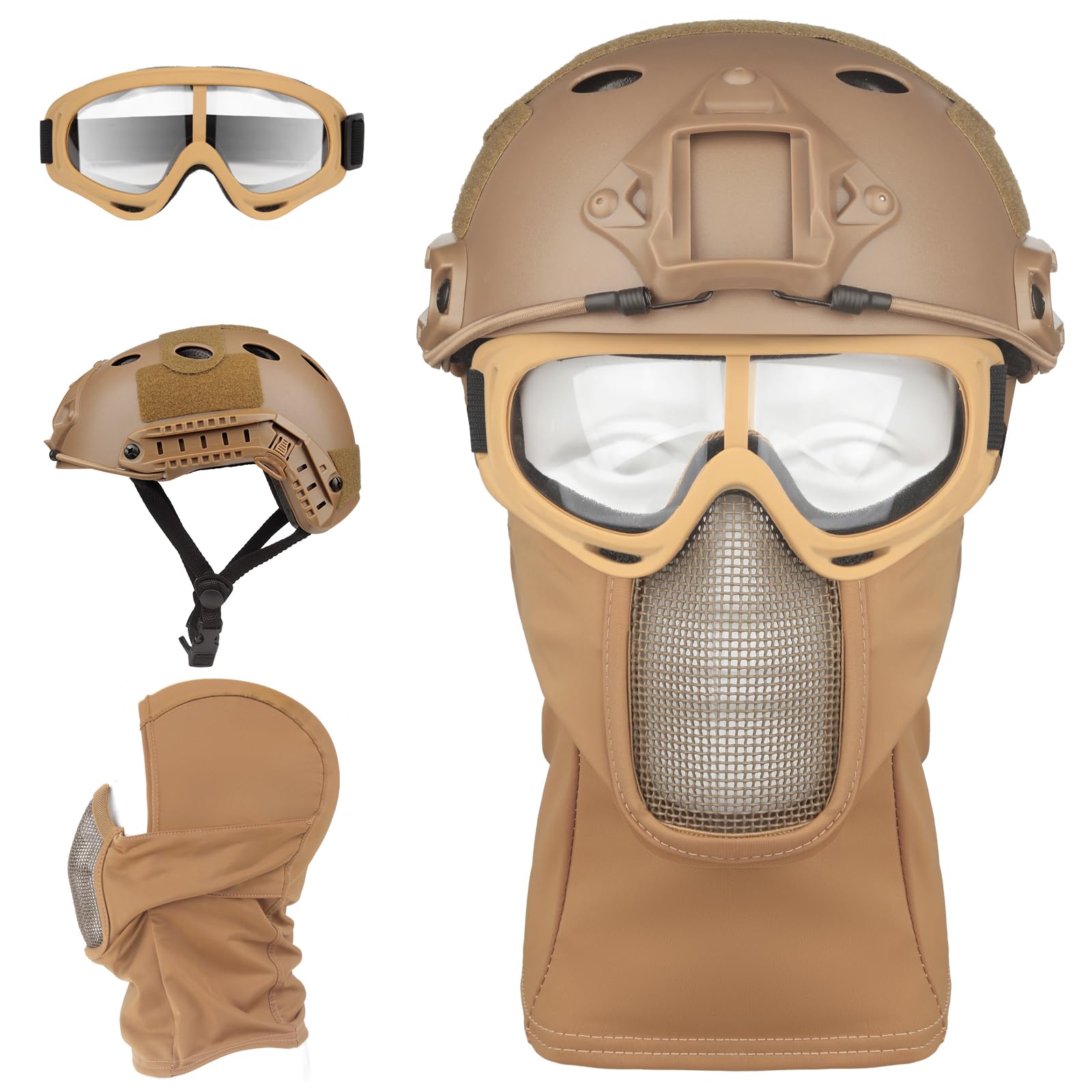 VPZENAR Airsoft Helmet,Tactical Khaki Helmet with NVG Mount,Airsoft ...