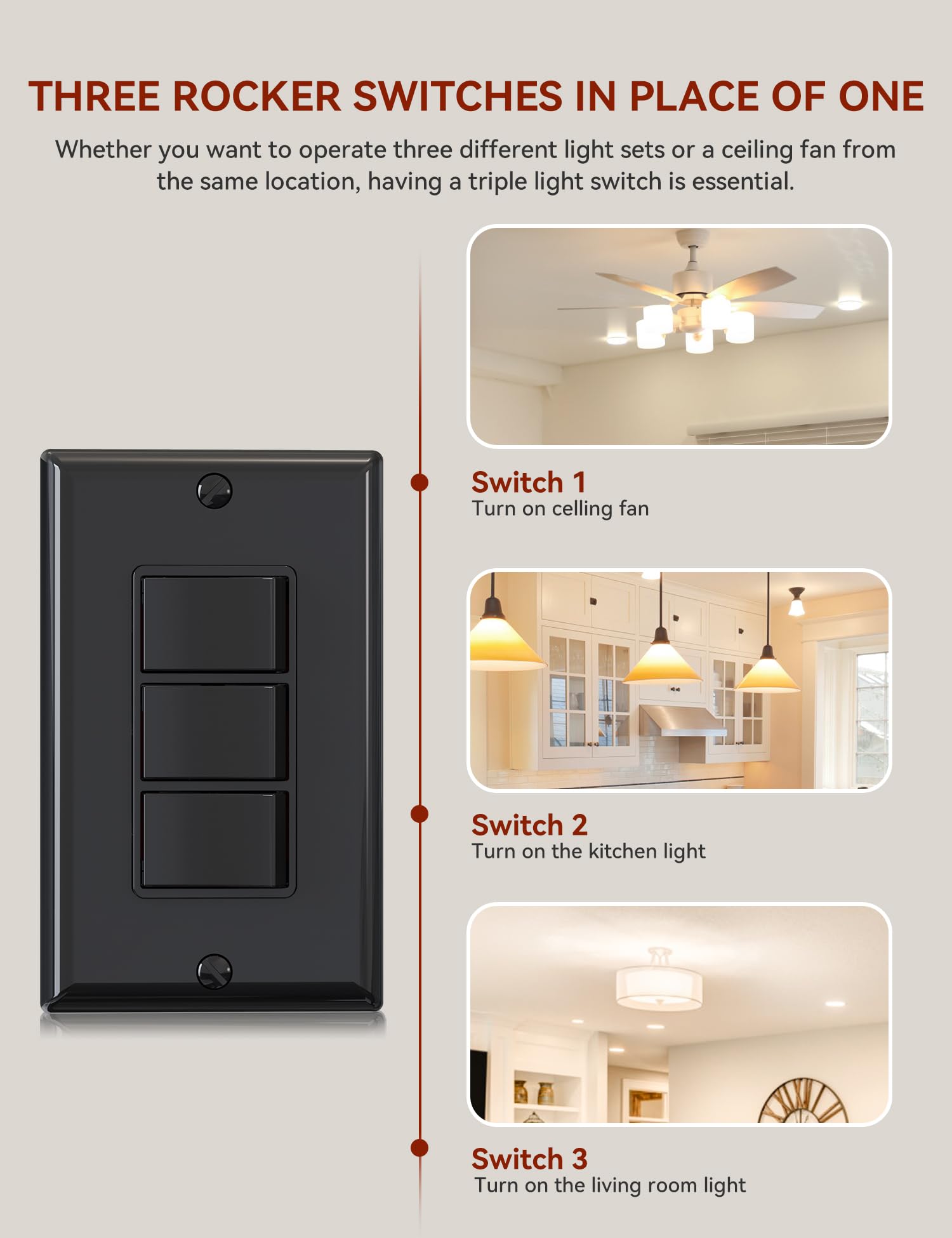 Snapklik.com : AIDA Single Pole Triple Paddle Rocker Decorator Light ...