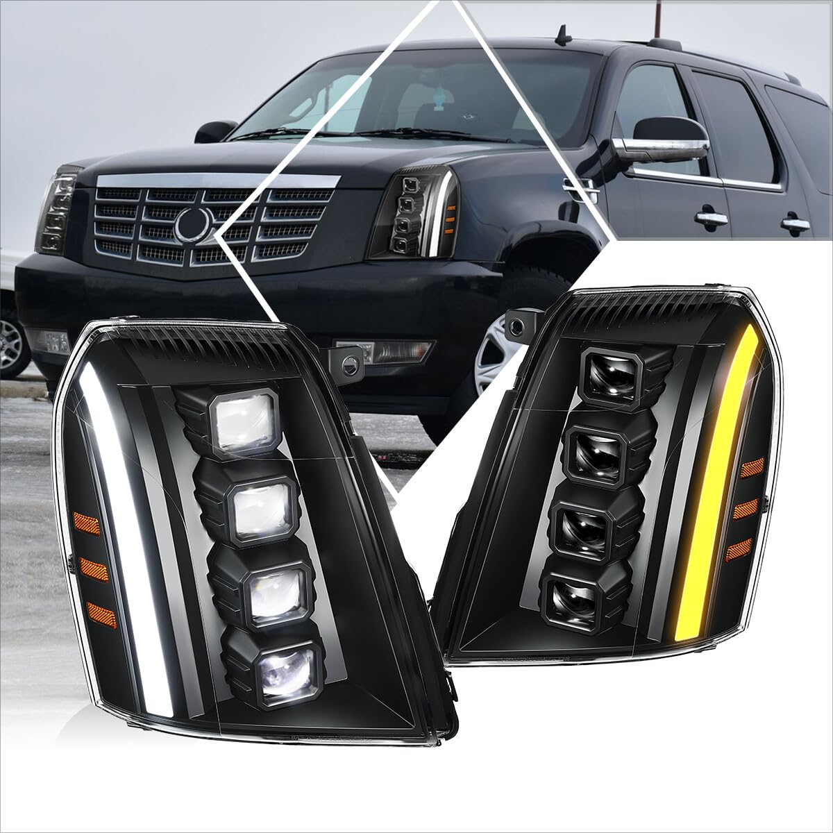 Amazon.com: Switchback Quad Square Projector LED Headlights Assembly ...