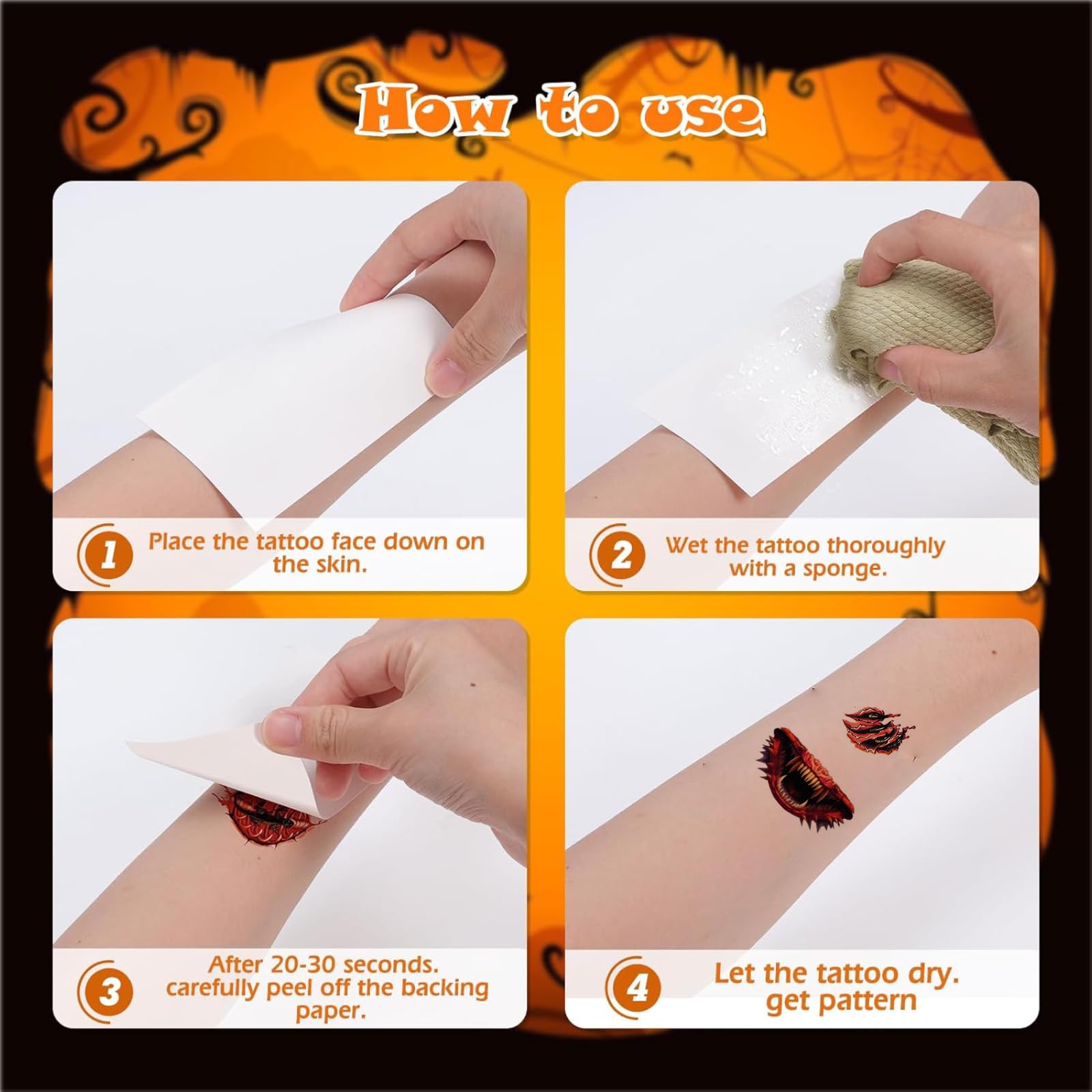 40Sheets Halloween Tattoo Scar Stickers, Big Mouth Wounds Blood Zombie ...