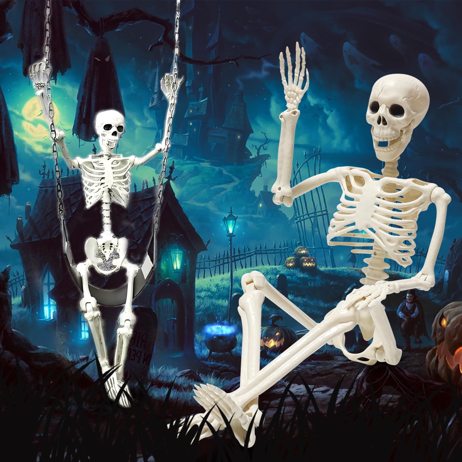 Amazon.com : 36" Skeleton Halloween Decorations, 3FT Realistic Full ...