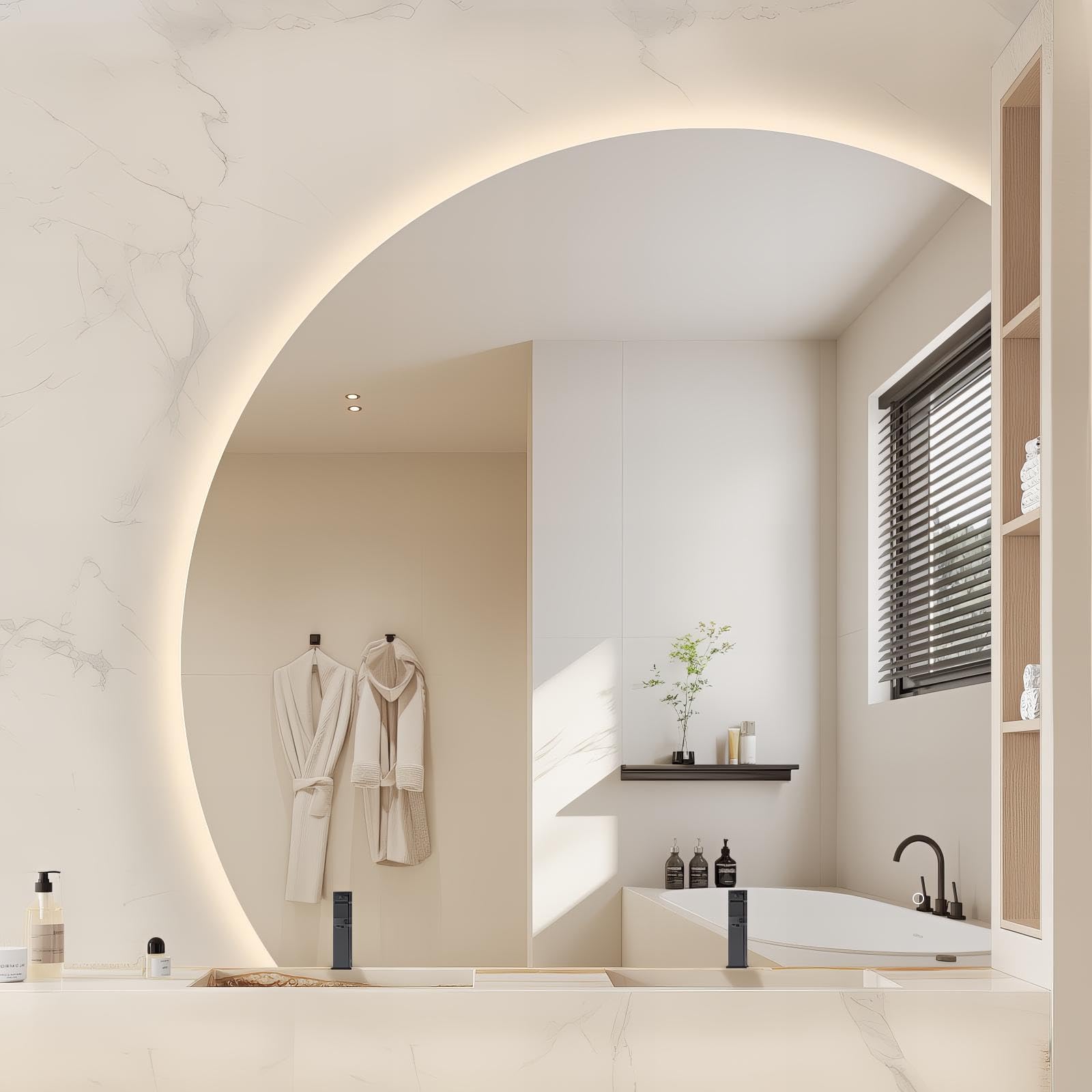 Amazon.com: TheiaMo Half Moon Led Mirror for Bathroom, Semicircl ...