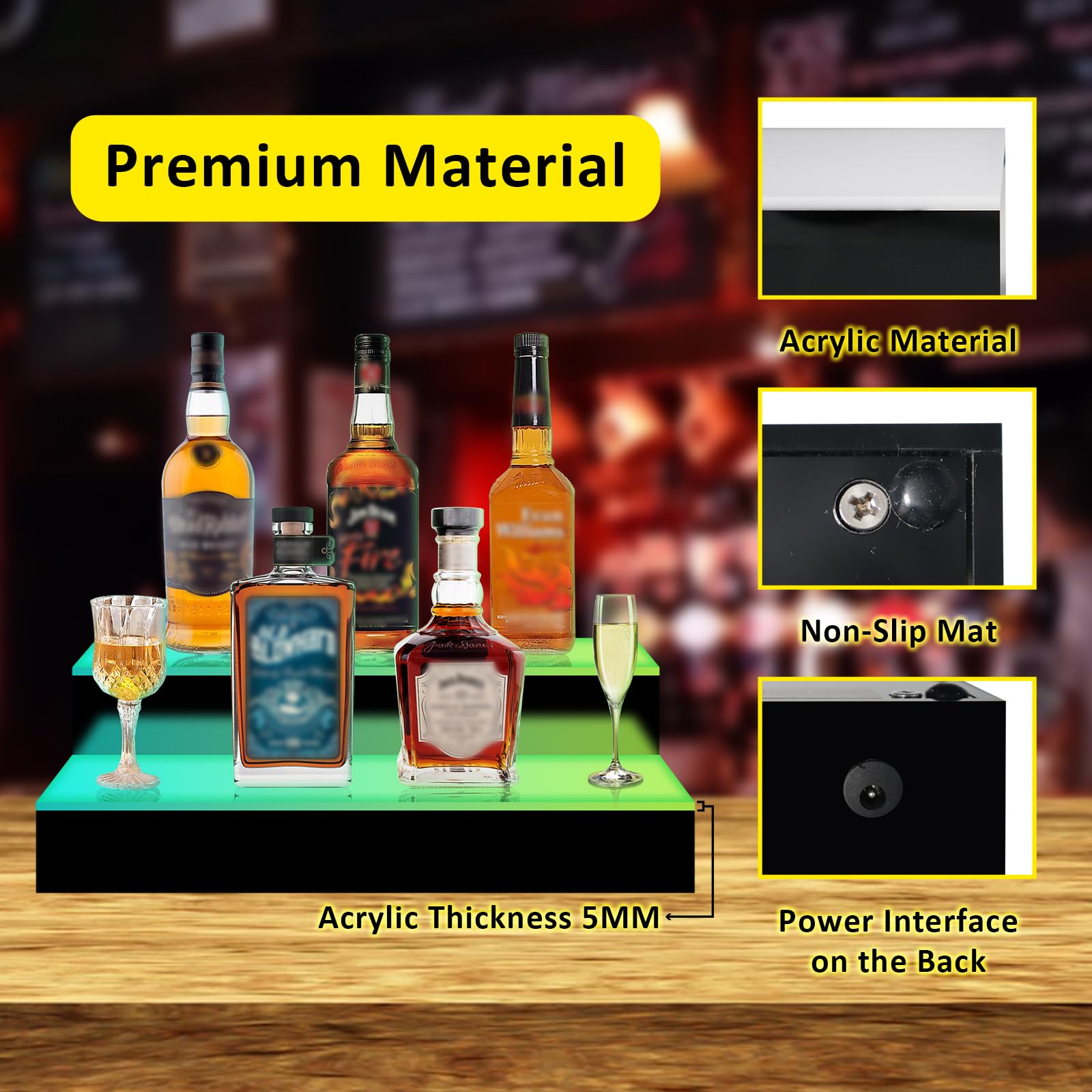 Snapklik.com : VONCI 16 Inch LED Lighted Liquor Bottle Display Shelf, 2 ...