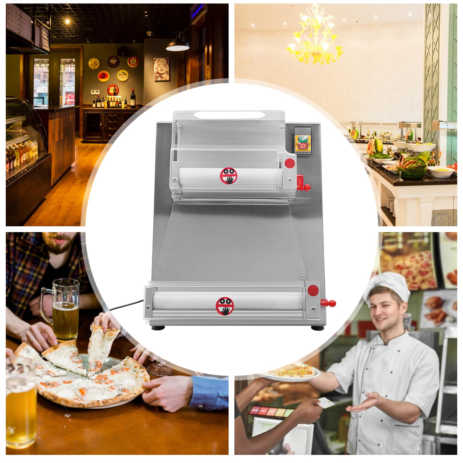 Pizza Dough Press 370W Pizza Dough Roller Sheeter, 3-15 Inch Commercial ...