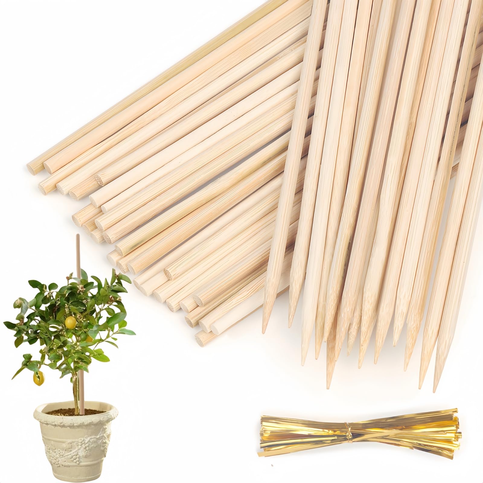 Amazon.com : 100 Pack 18'' Natural Bamboo Plant Stakes, Wood Plant ...