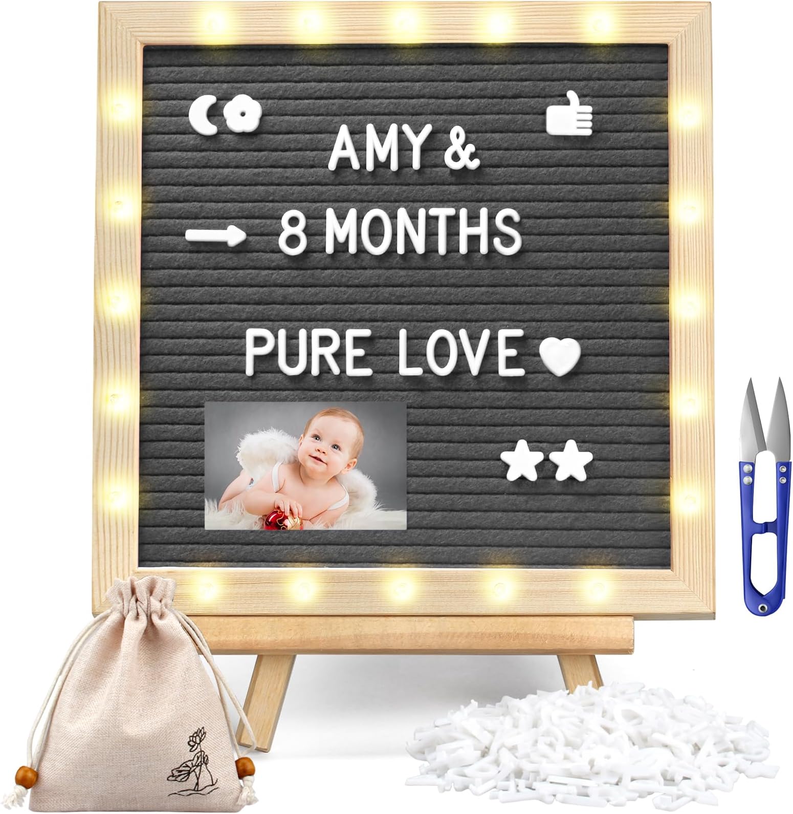 Amazon.com : Felt Letter Board with Lights, Built-in LED Lights ...