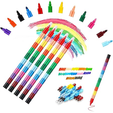 PATRICHOR® 12 Stück Stapelbare Buntstifte Kinder, Wachsmalstifte ...