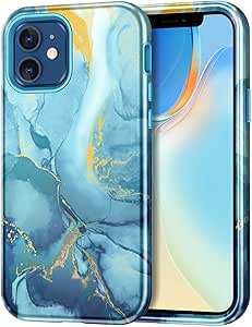 Amazon.com: Btscase iPhone 12/12 Pro Case, Heavy Duty Three Layer Marble Shockproof Full Body ...