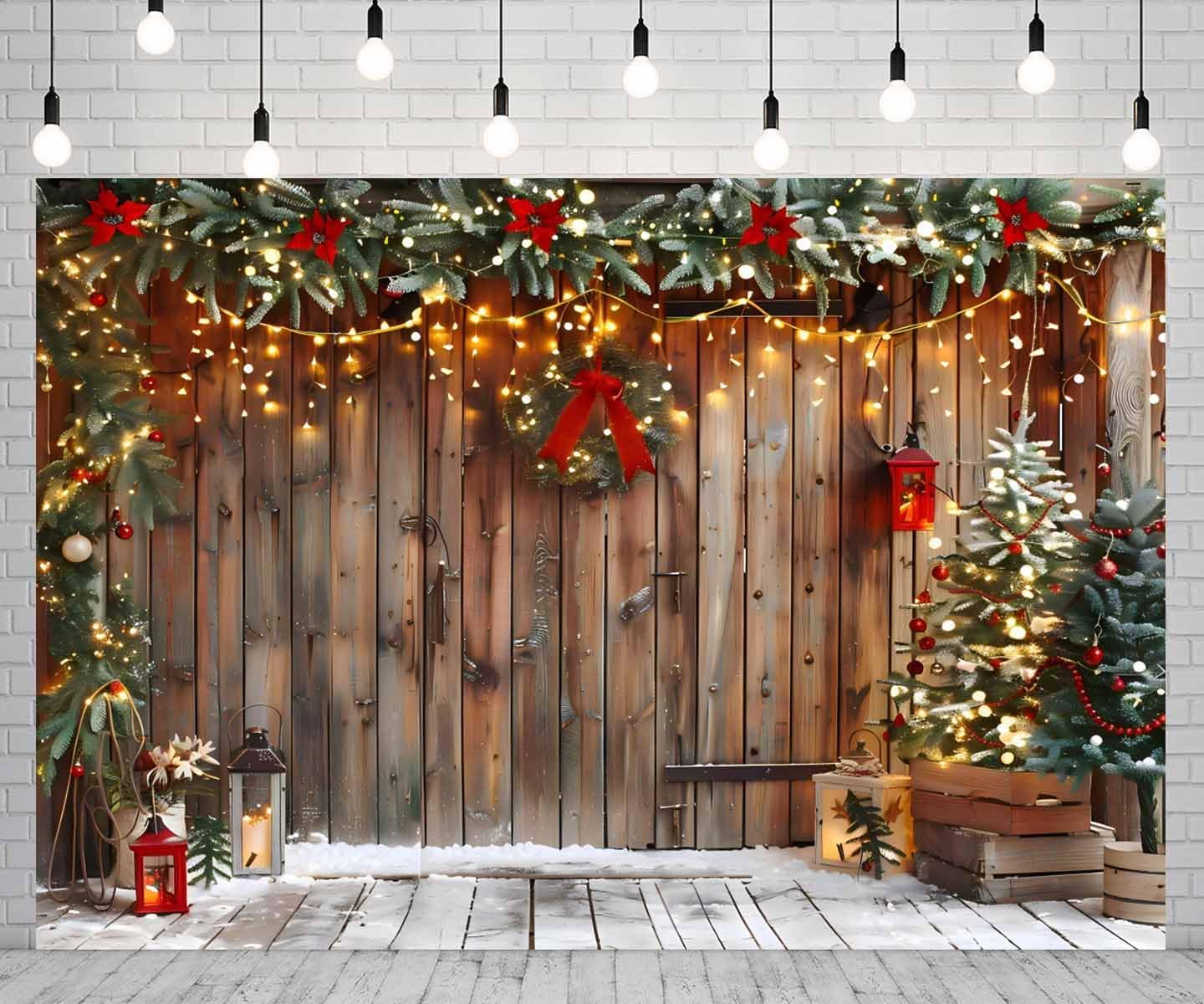 Amazon.com : 7X5ft Christmas Photography Backdrop Christmas Rustic Barn ...