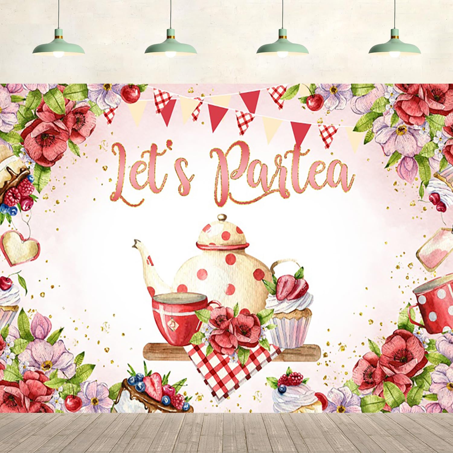 Amazon.com : 7x5ft Let’s Partea Backdrop Tea Party Teapot Dessert Red ...
