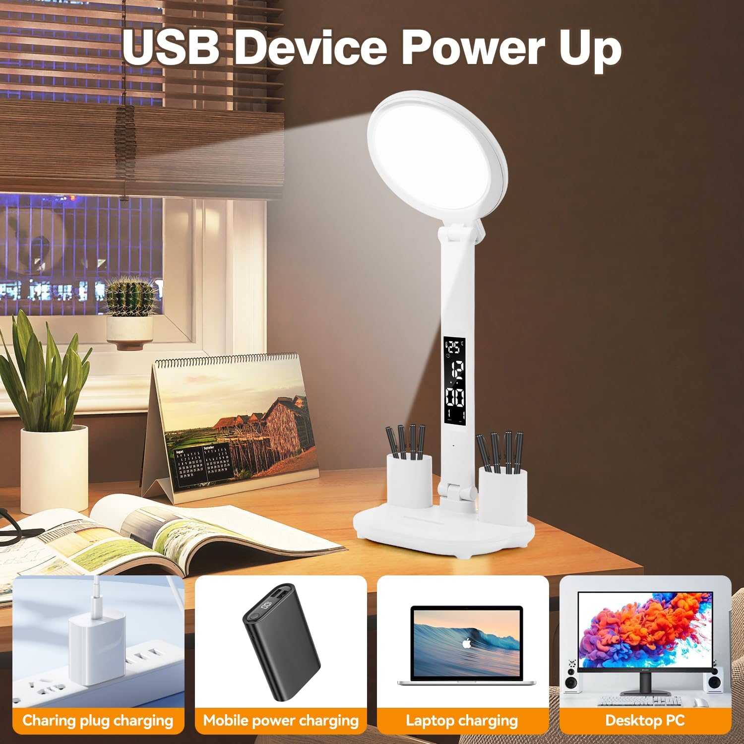 Ymdd Lámpara De Escritorio Con Puerto De Carga Usb Regulable 3 Modos