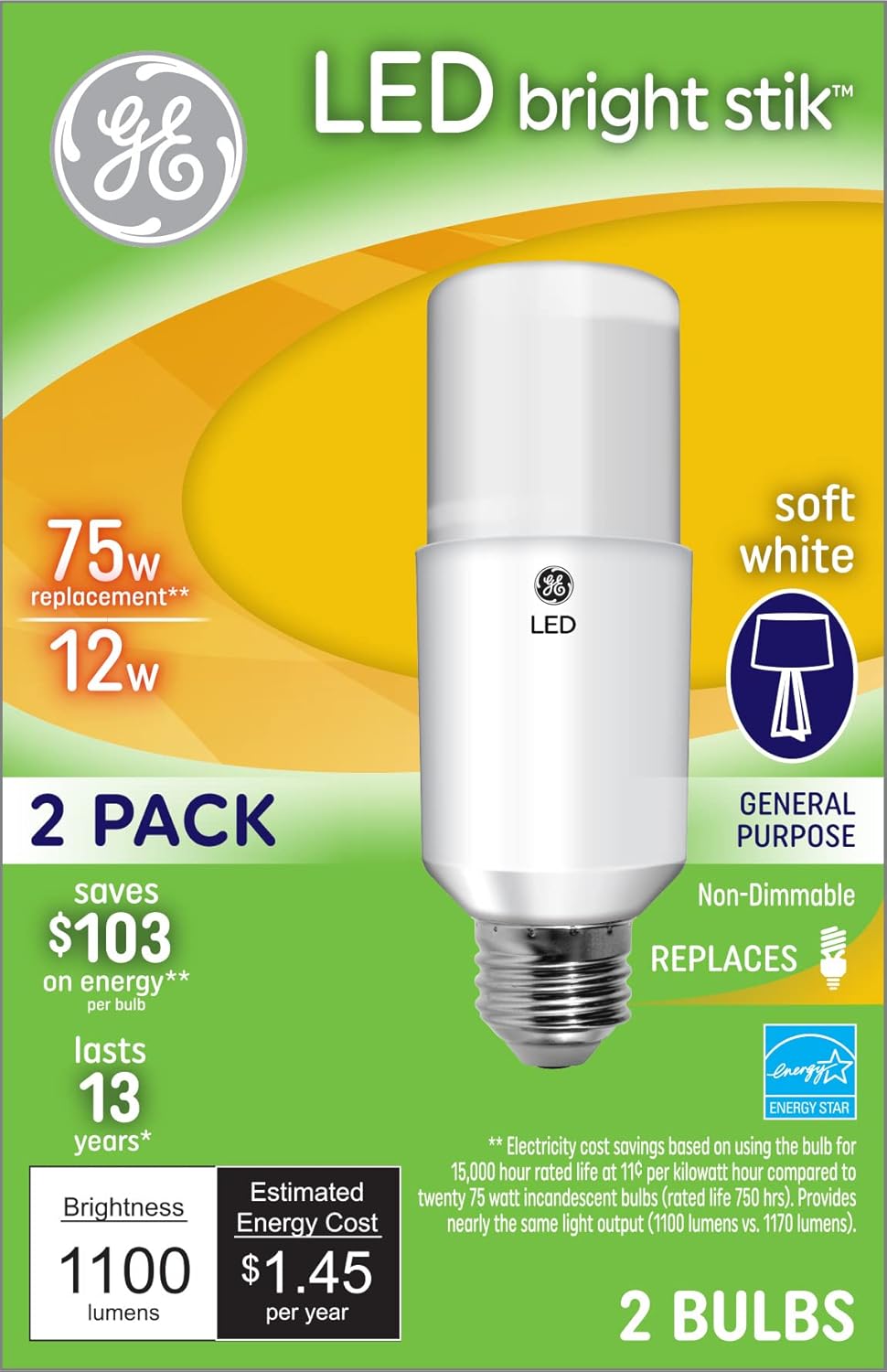 GE Lighting LED Bright Stik Light Bulbs, 75 Watt Eqv, Soft White ...