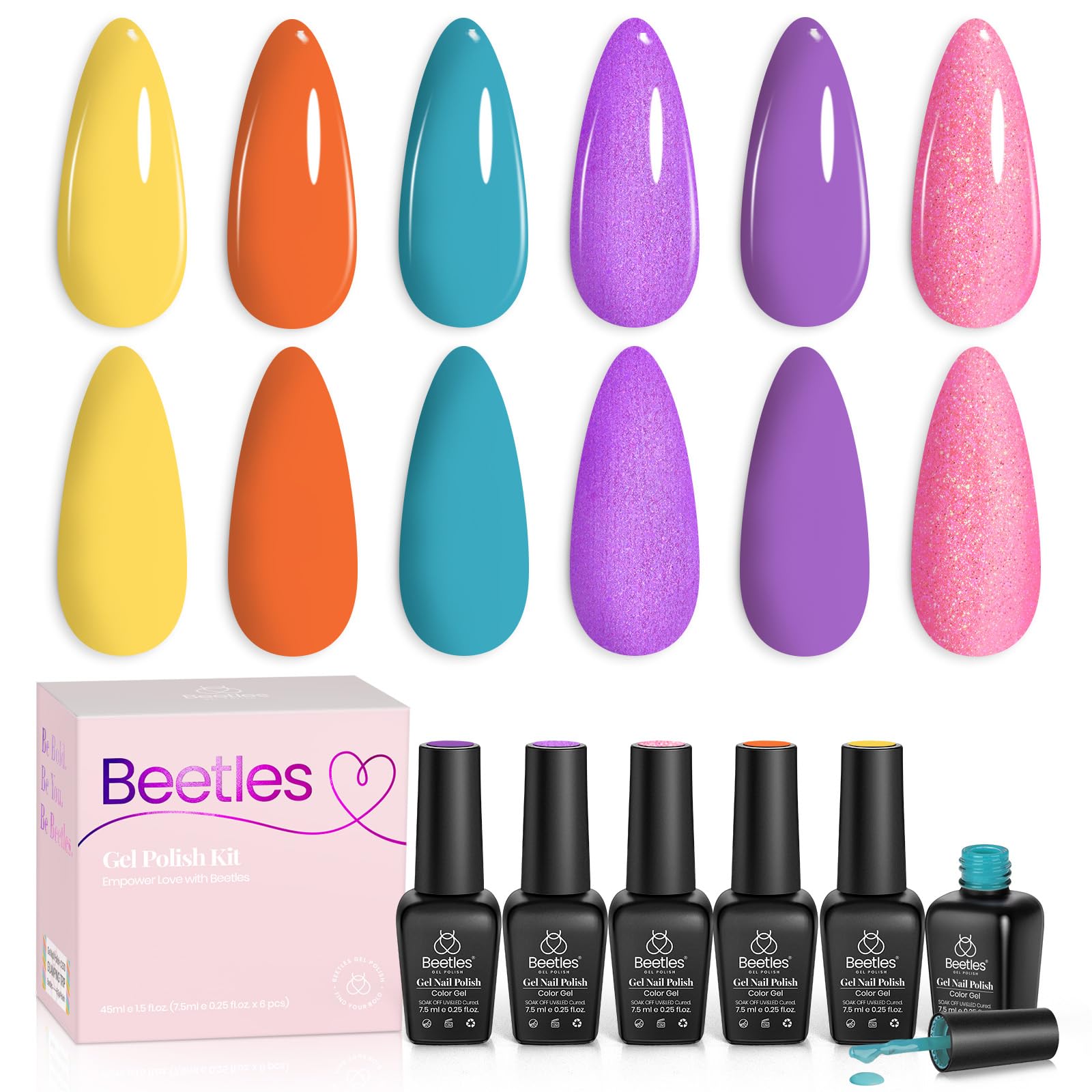 Amazon.com : Beetles Gel Polish, 6 Colors Yellow Orange Purple Pink ...