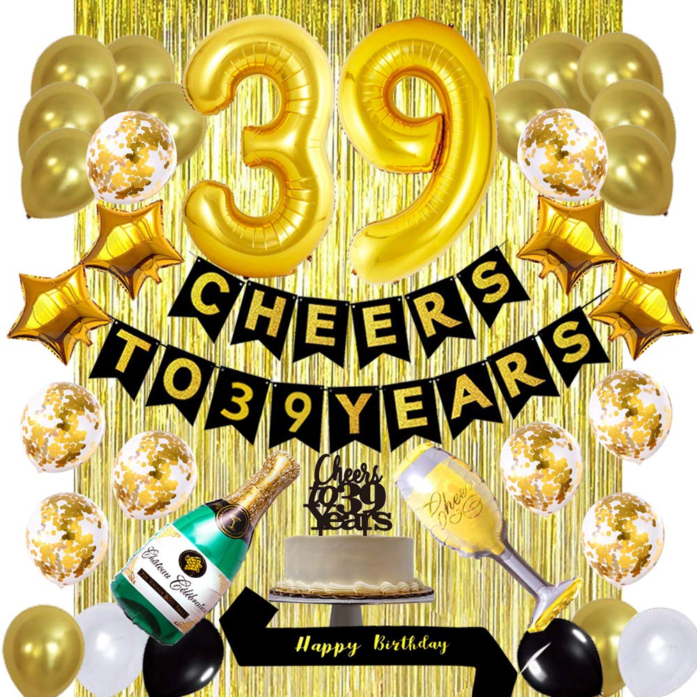 Buy Gold 39th Birthday Decorations Kit, Cheers To 39 Years Banner ...