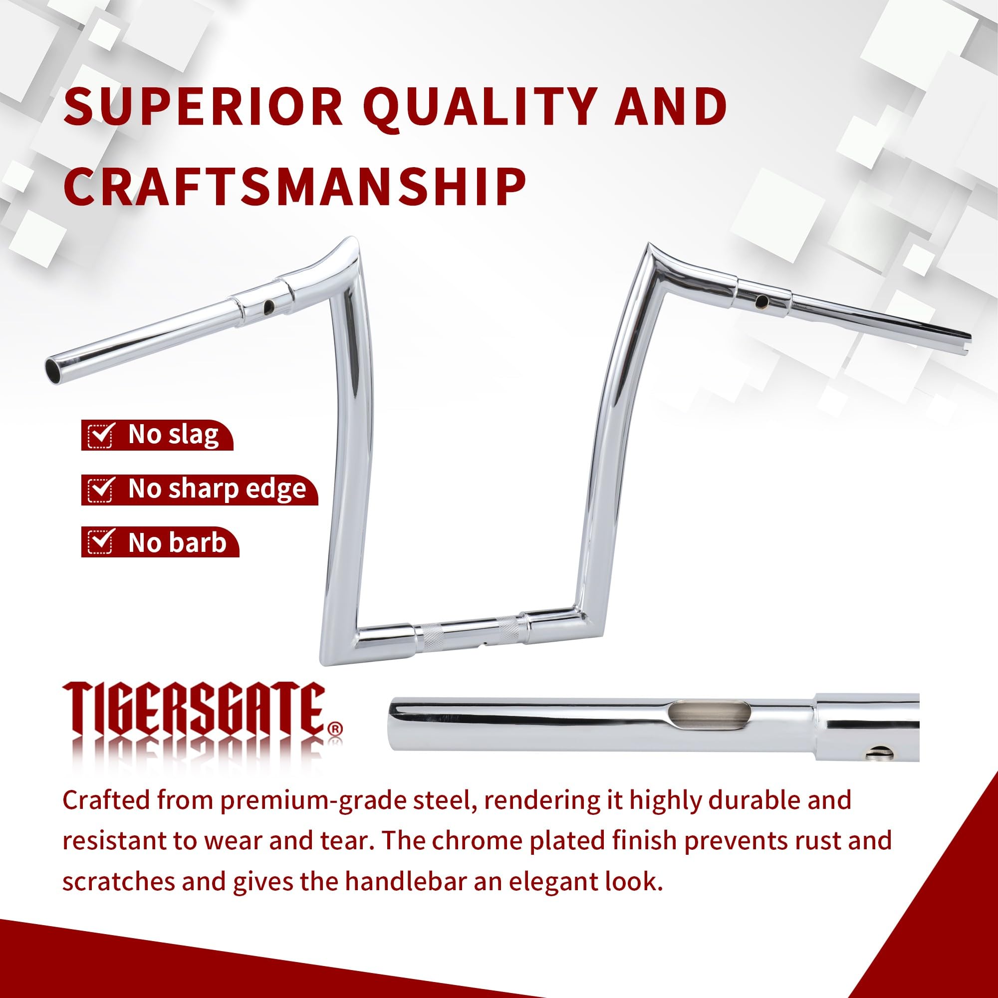 TIGERSGATE 1-1/2" Diameter Ape Hanger 16" Rise Handlebar for Harley ...
