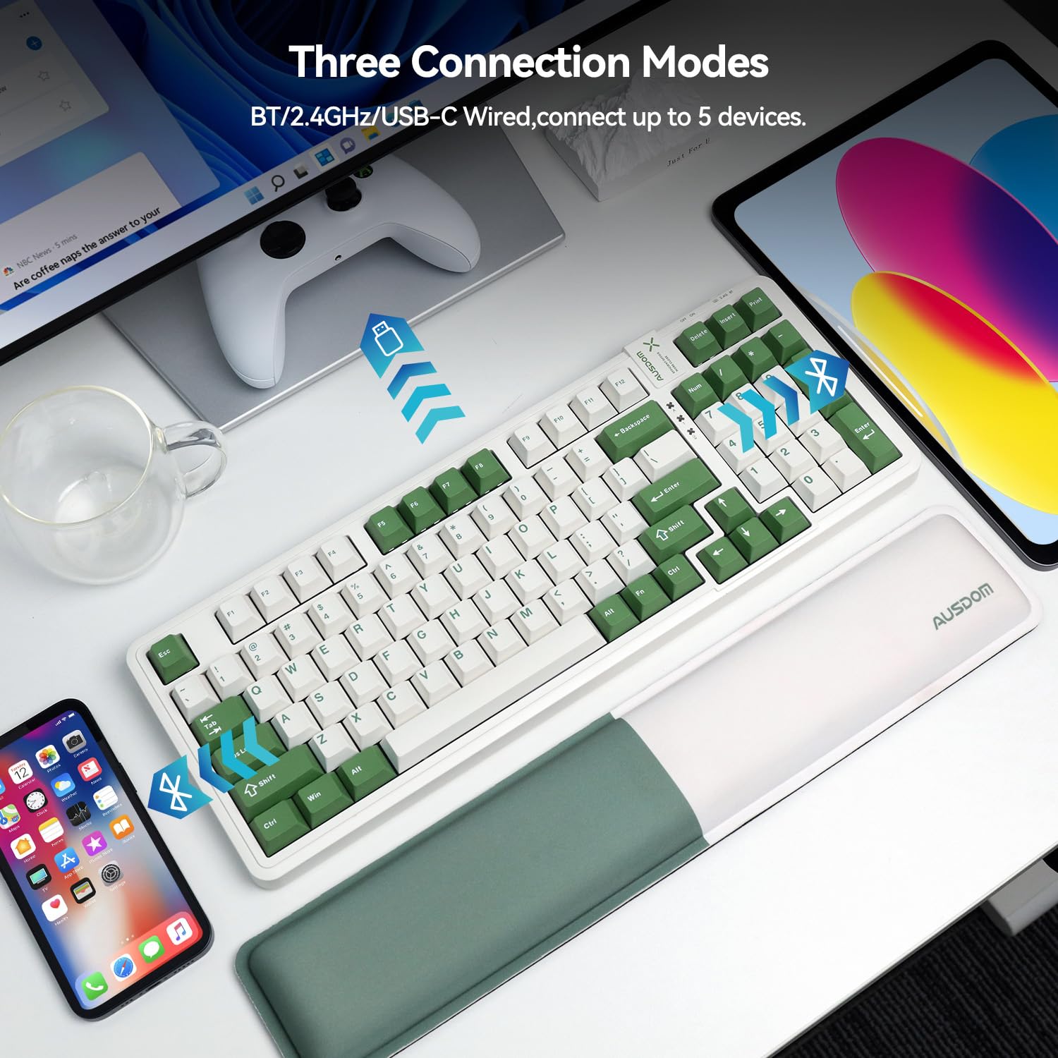 Snapklik.com : AUSDOM 98Pro Wireless Mechanical Keyboard, Tri-Mode BT/2 ...