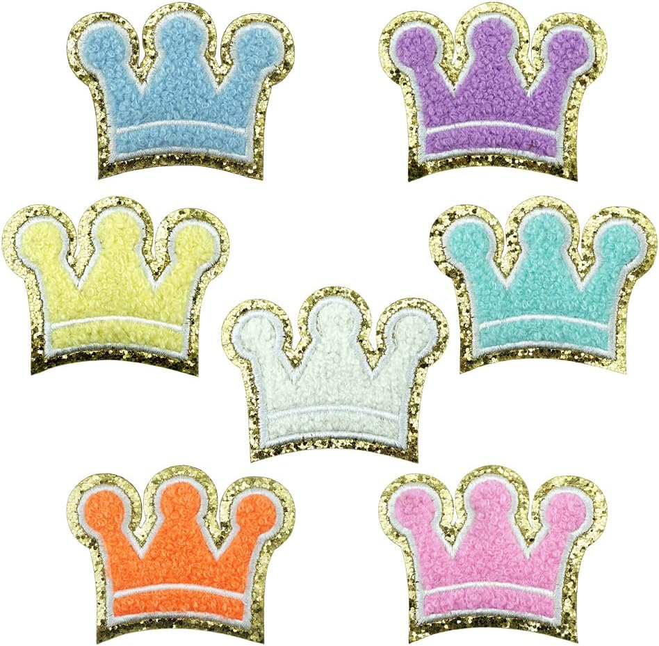 Amazon.com: 40 Pack Crown Sequin Decorative Patches Silver Gold Iron on ...