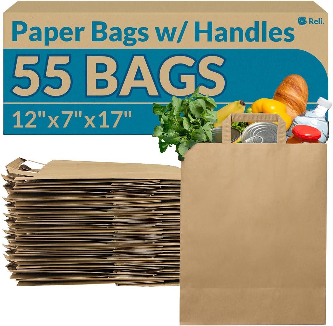 Amazon.com: Stock Your Home 70 Lb Kraft Brown Paper Bags with Handles ...