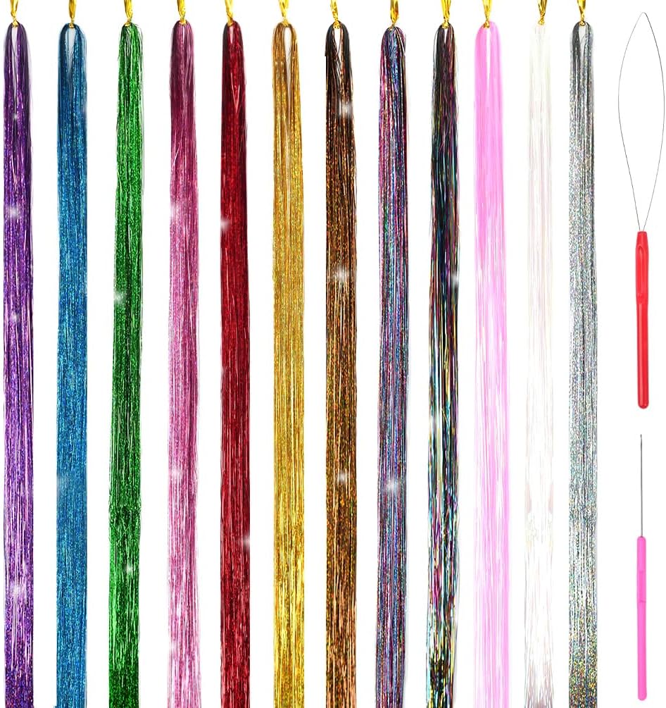 Amazon.com : Fairy Hair Tinsel Kit With Tools of 12 Colors Rainbow ...