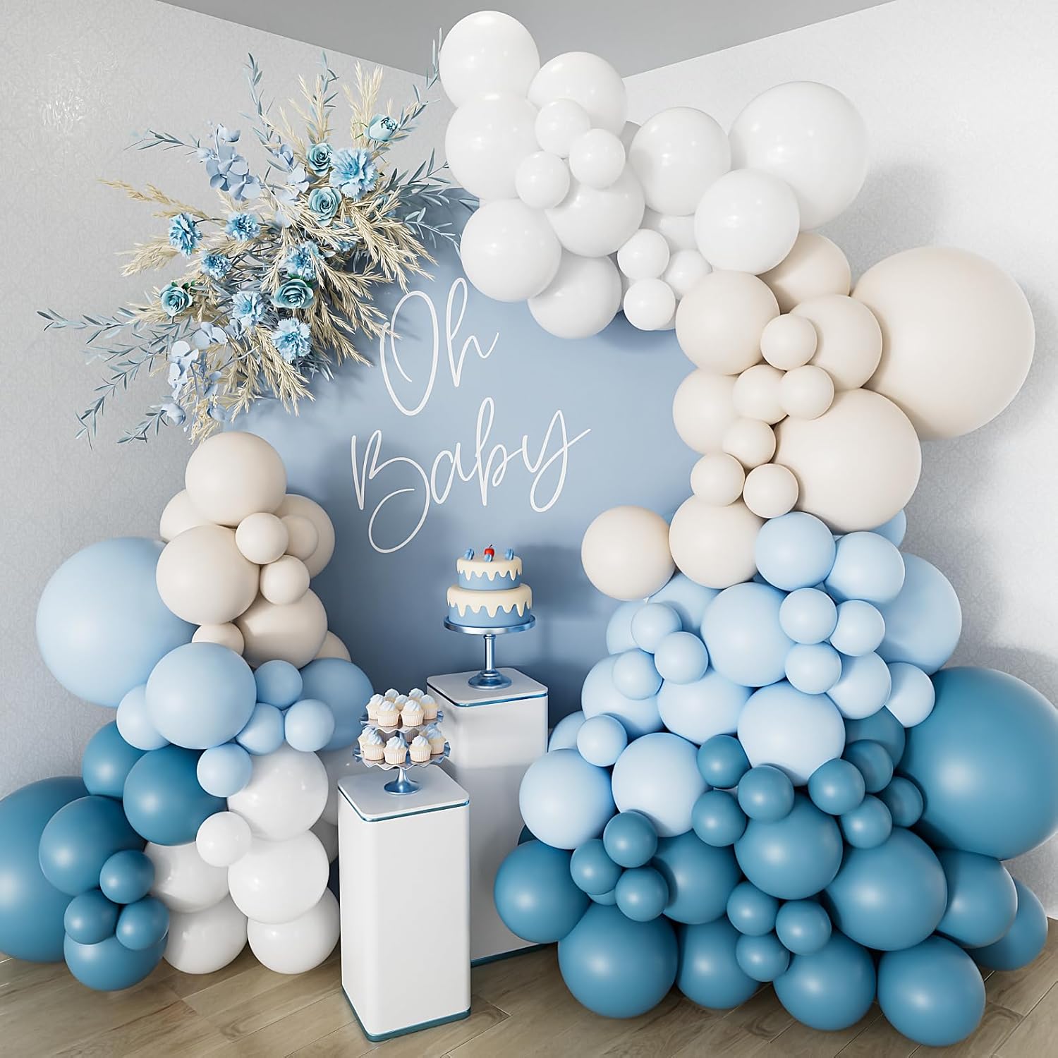 Amazon.com: Adeyoo Dusty Blue Balloon Garland Arch Kit, 132Pcs Baby Blue Balloon Arch with Dusty ...