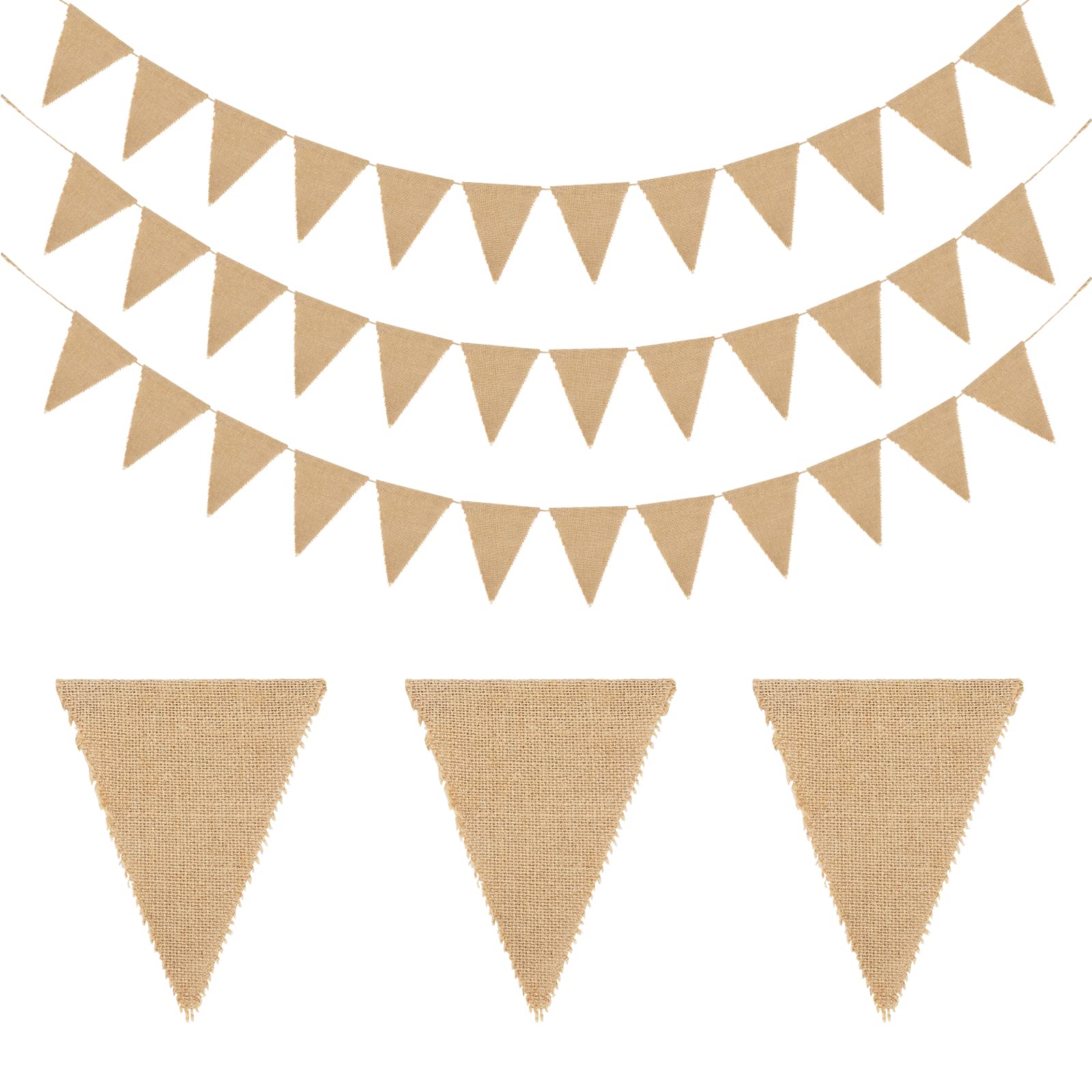 jijAcraft 60PCS 20M Rustic Burlap Banner Bunting, Linen Bunting Burlap ...