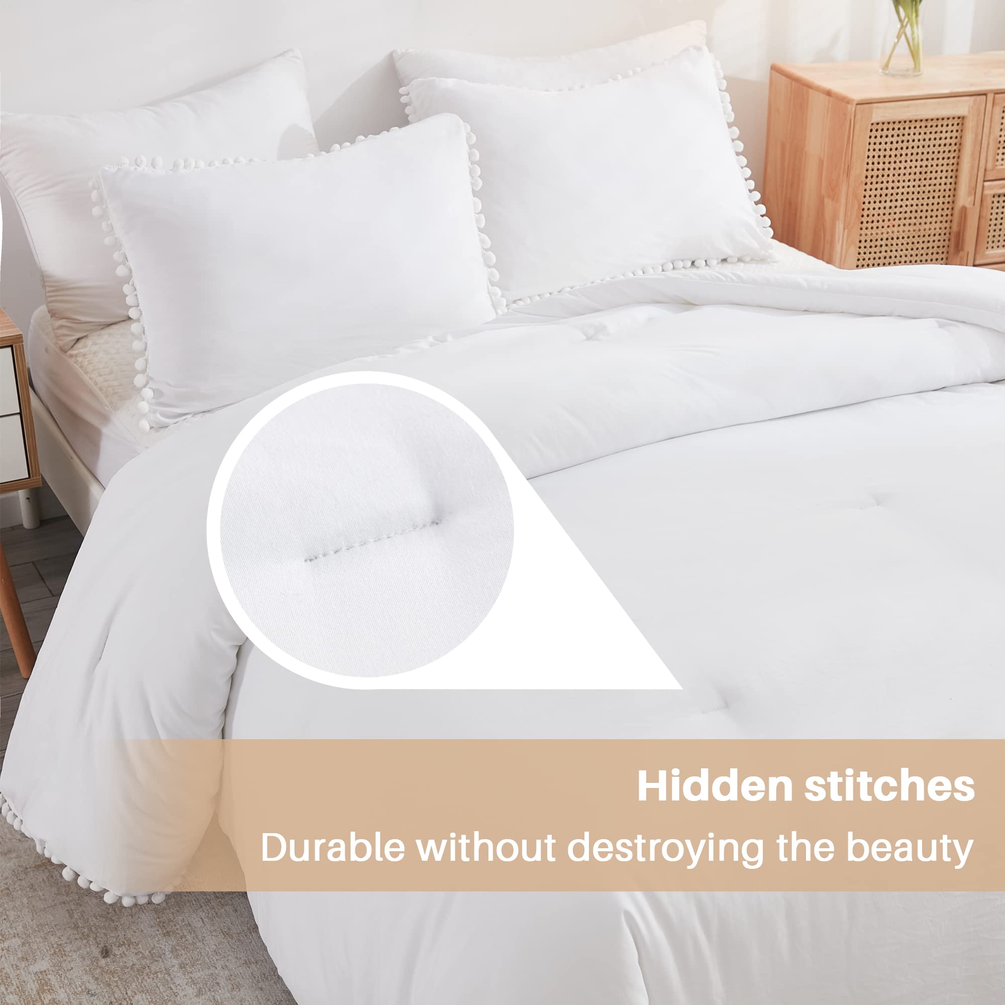Andency White Comforter Full Size (79x90 inch), 3 Pieces (1 Pom Pom ...