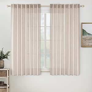 Amazon.com: MIULEE Natural White Linen Curtains 48 Inch Length 2 Panels ...
