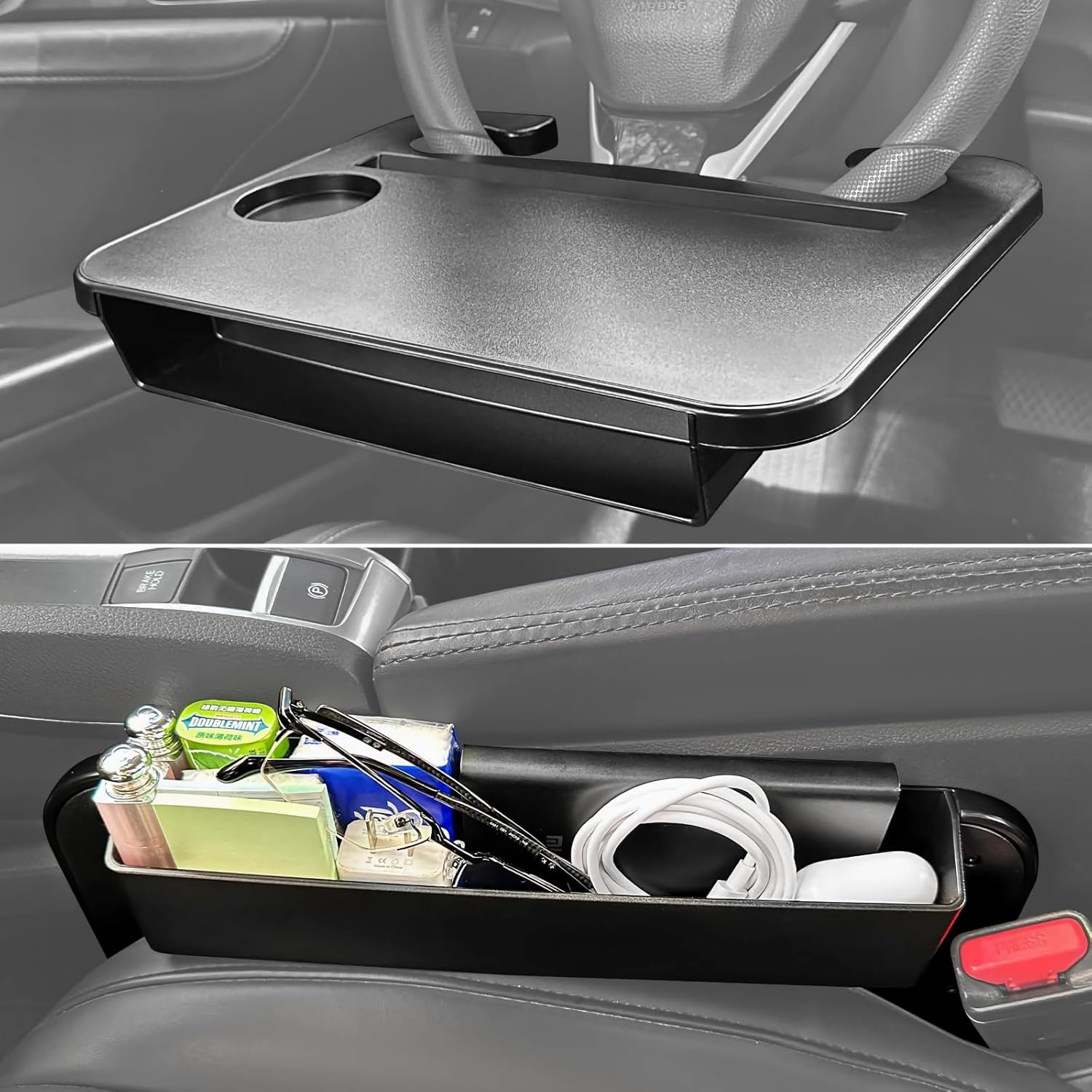 3 in 1 Steering Wheel Desk - Steering Wheel Tray with Seat Gap Filler ...