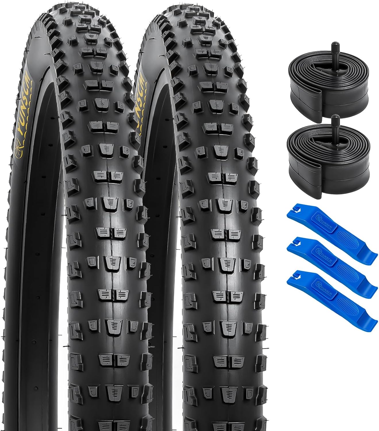 YUNSCM 2-PCS 26" Bike Tires 26x2.25/57-559 and 26" Bike Tubes Schrader Valve Compatible with ...