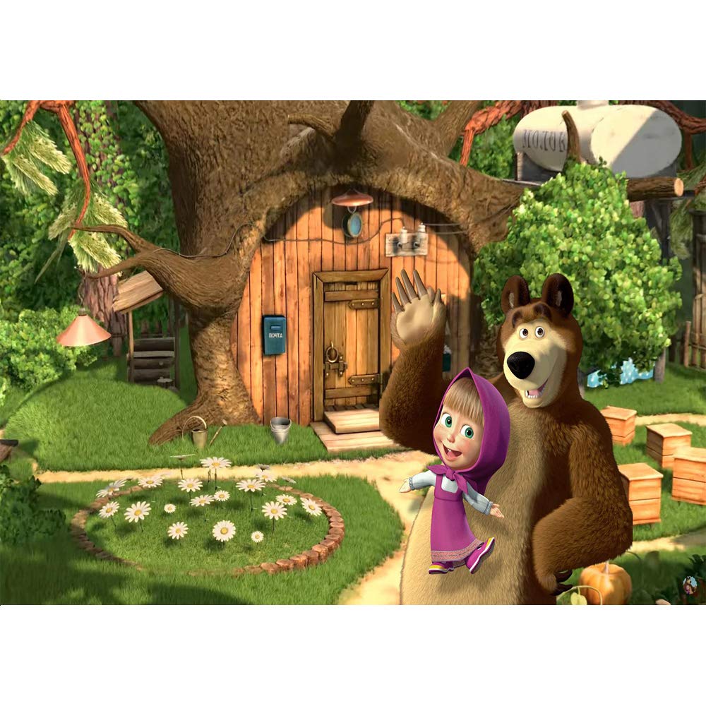 Buy Masha and The Bear Party Backdrop Supplies Cartoon Happy Birthday ...
