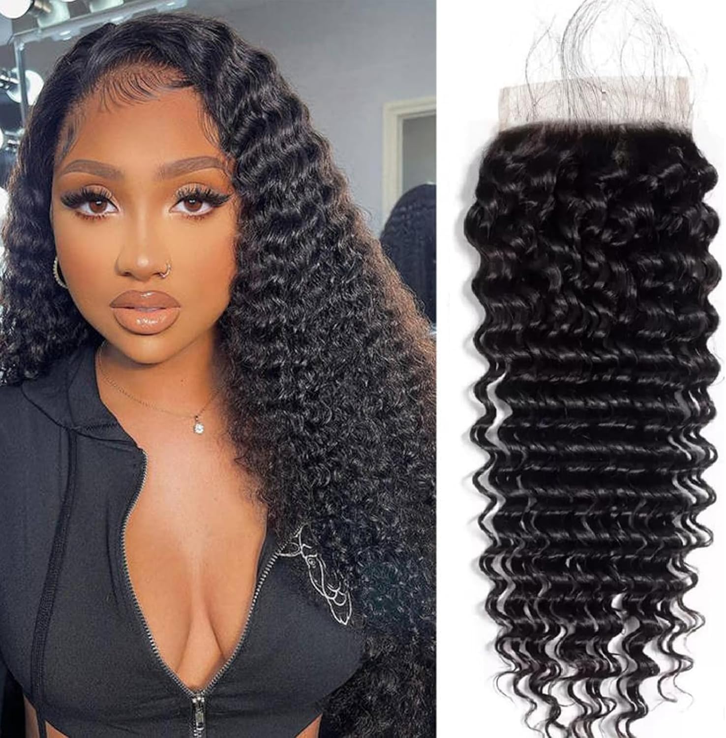 Amazon.com : 4x4 Deep Wave Lace Closure Human Hair 14 Inch HD Lace ...