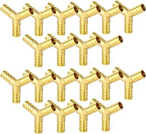 GASHER 20Pcs 1/2 Inch Brass Hose Barb, 3-Way Y-Shaped Hose Fitting Intersection/Lquid/Fuel/Air ...