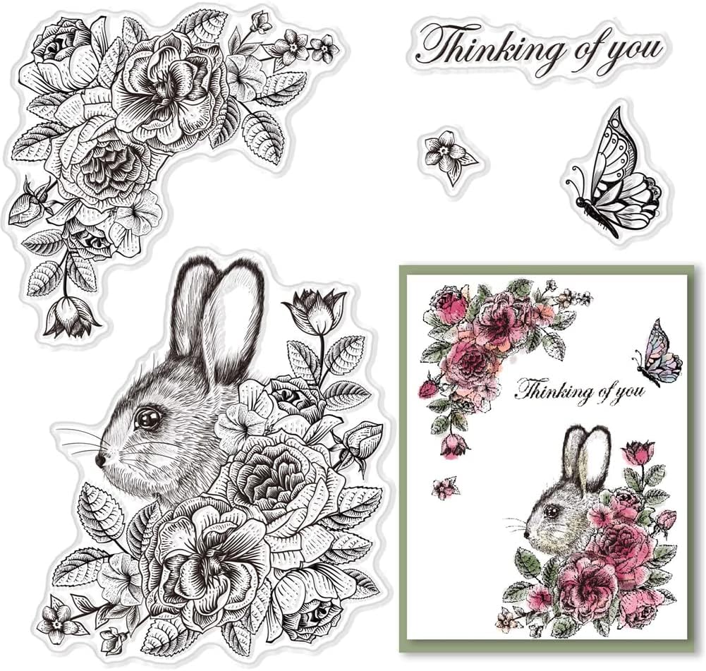 CRASPIRE Easter Clear Stamps for Card Making, Bunny Rabbit Butterfly ...