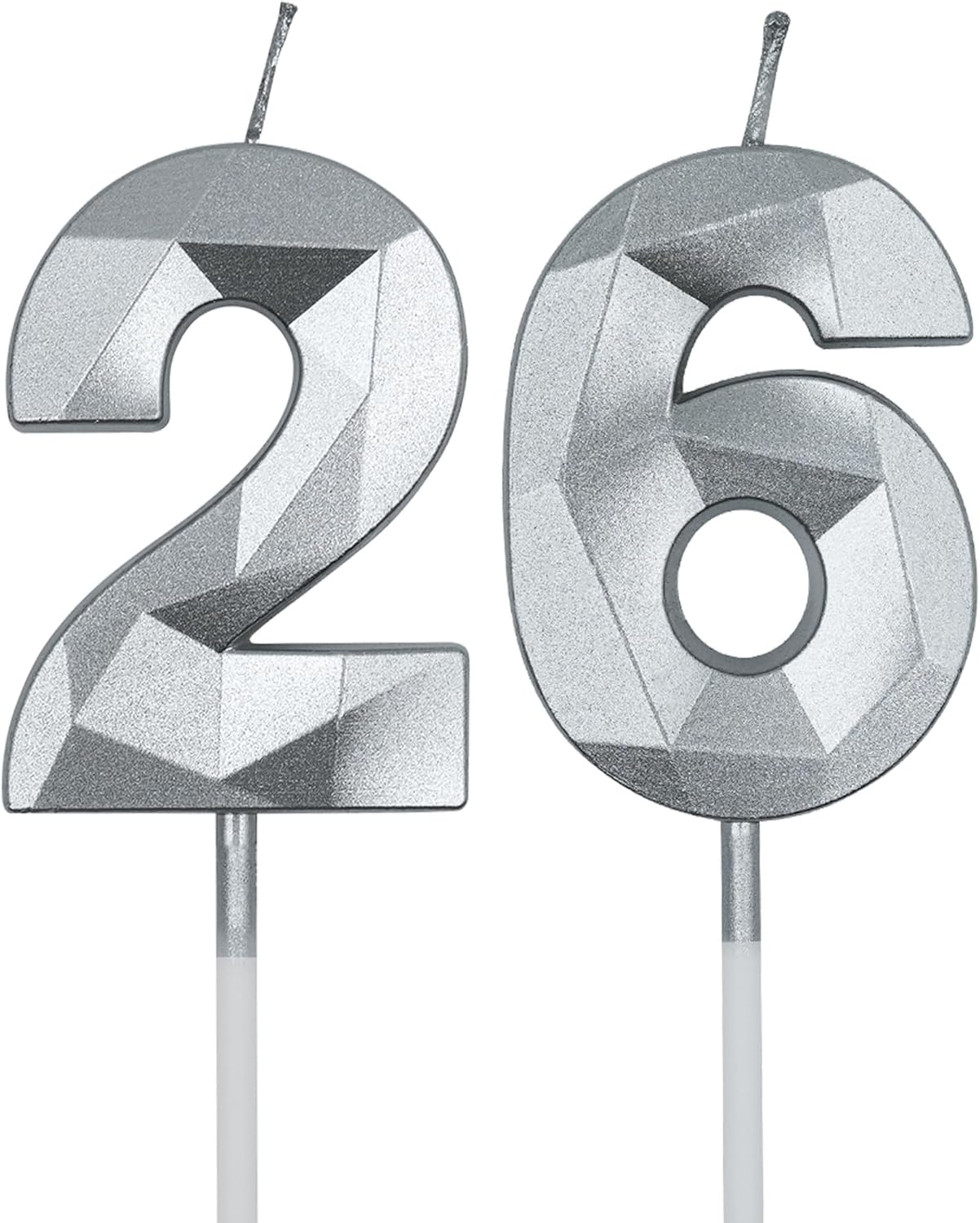 Amazon.com: 26th & 62nd Birthday Candles for Cake, Silver Number 26 62 ...