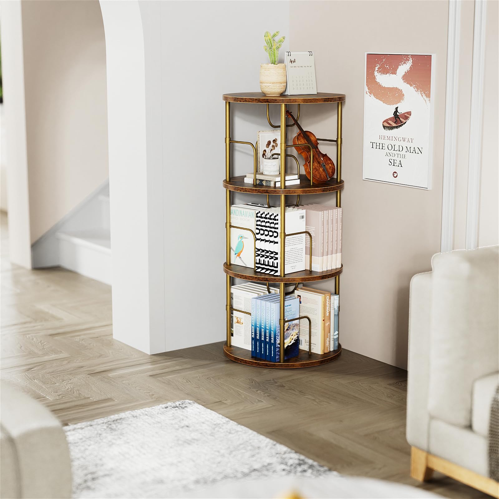 Round Spinning Bookshelves 360 Rotating Bookshelf, Small Corner