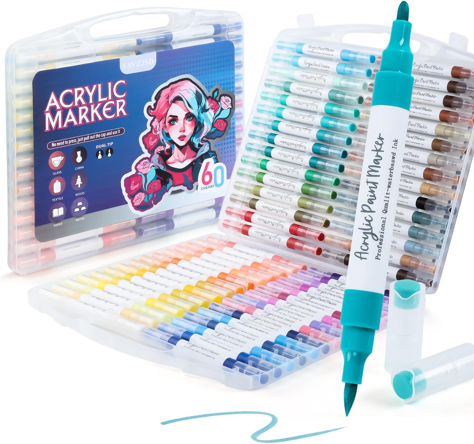 Amazon.com: SAVZJSD 60 Colors Dual Tip Premium Acrylic Paint Markers ...