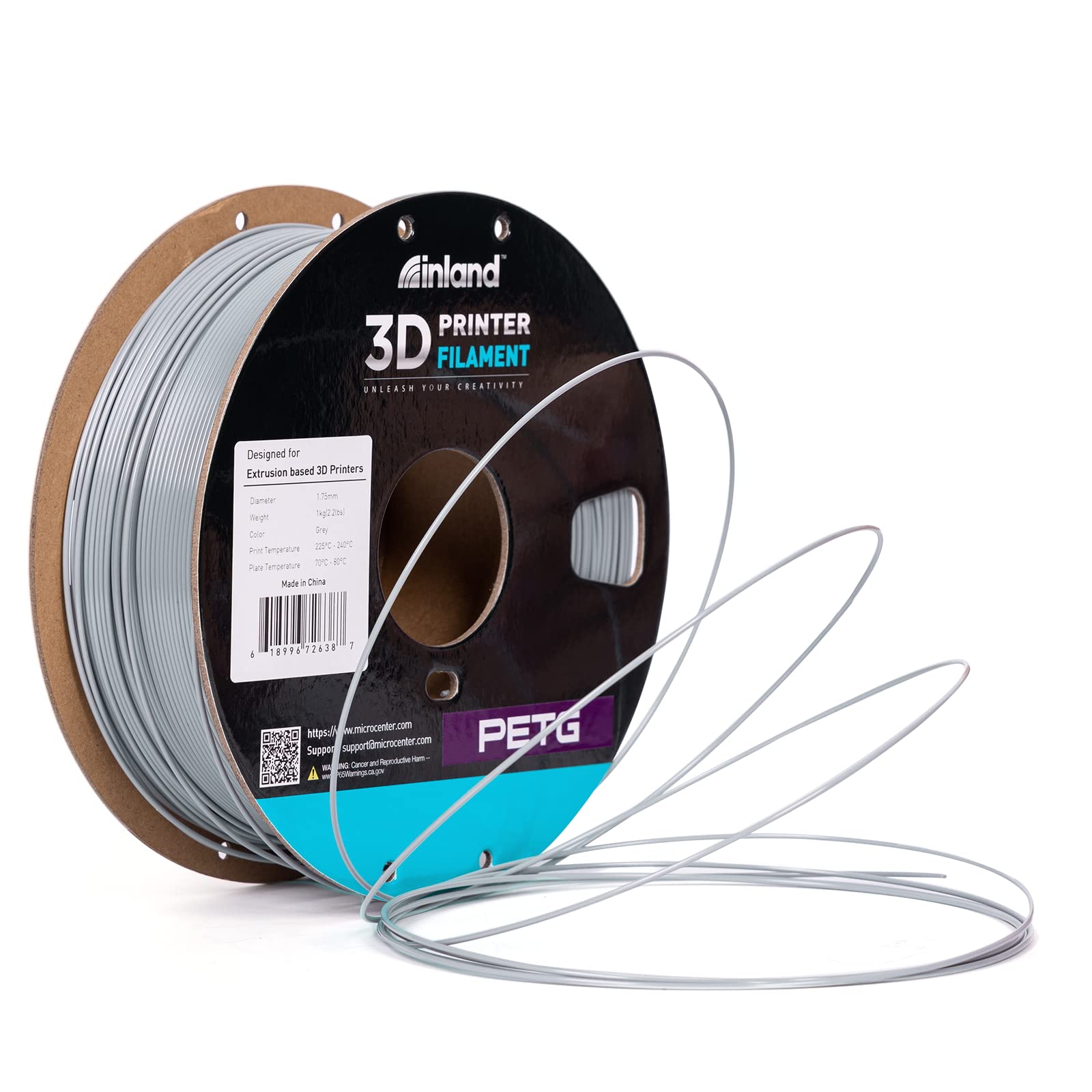 Inland 1.75mm Gray PETG 3D Printer Filament, Dimensional Accuracy +/- 0 ...