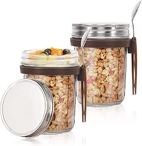 Amazon.com: KesaPlan Overnight Oats Containers with Lid and Spoon, 10oz Airtight Large Capacity ...
