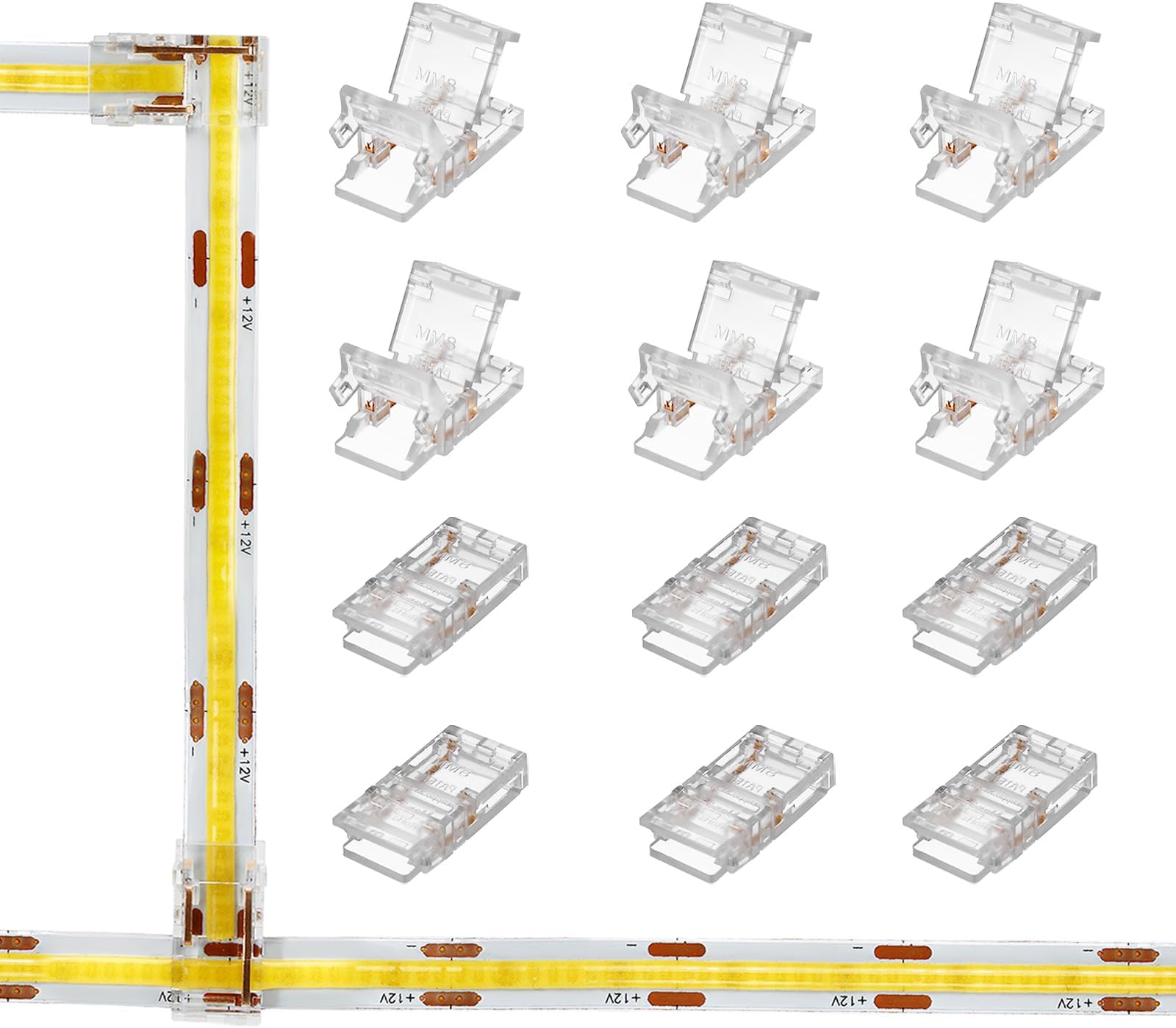 VIPMOON 12Pcs T L Shape 2 Pin COB LED Light Strip Connectors 8mm ...