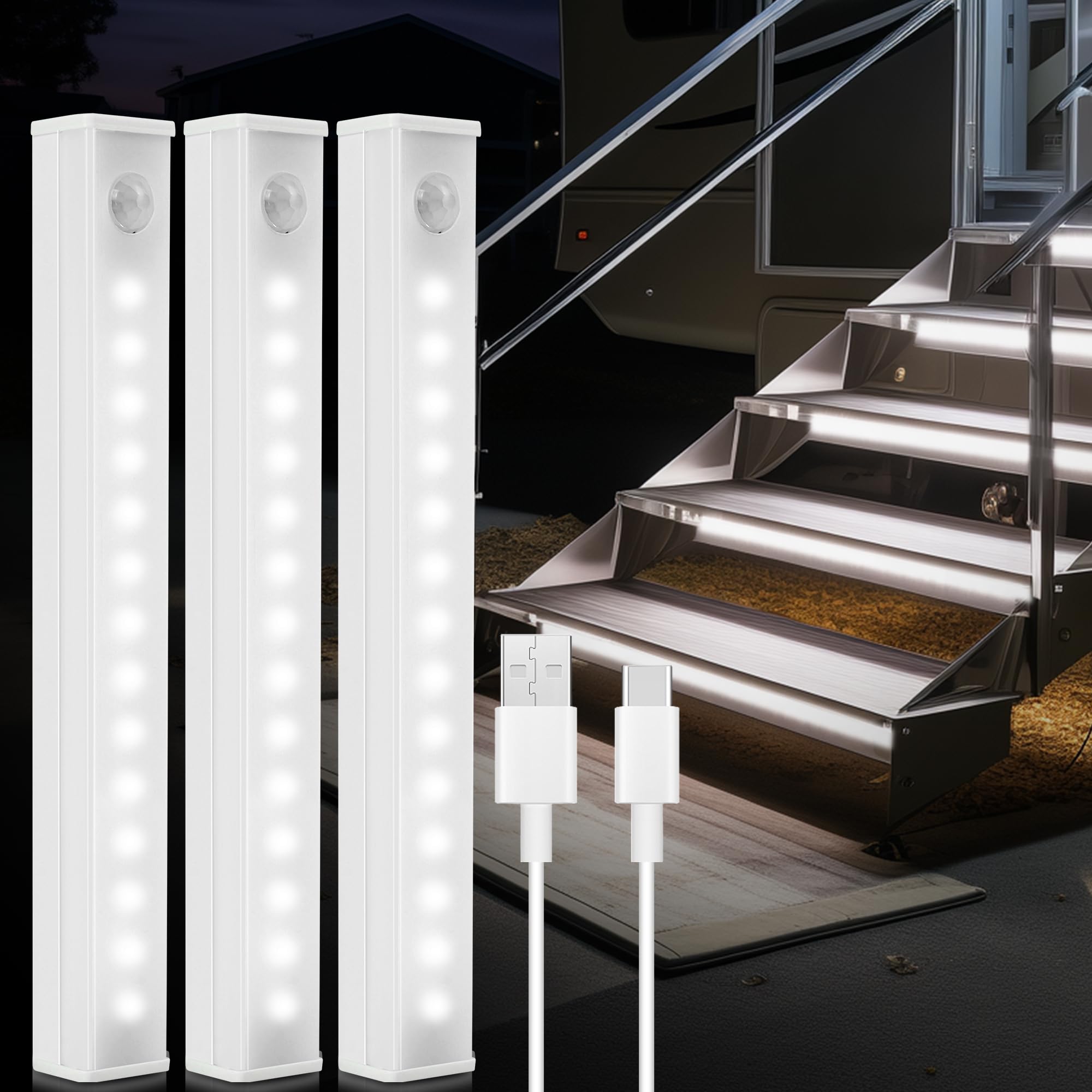 Amazon.com: cambk 3 Pcs Rechargeable RV Step Lights, Magnetic Motion ...