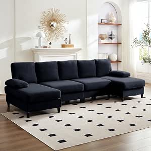 Amazon.com: CECER U Shaped Sofa Couch with Chaises, 114" Linen Couch ...