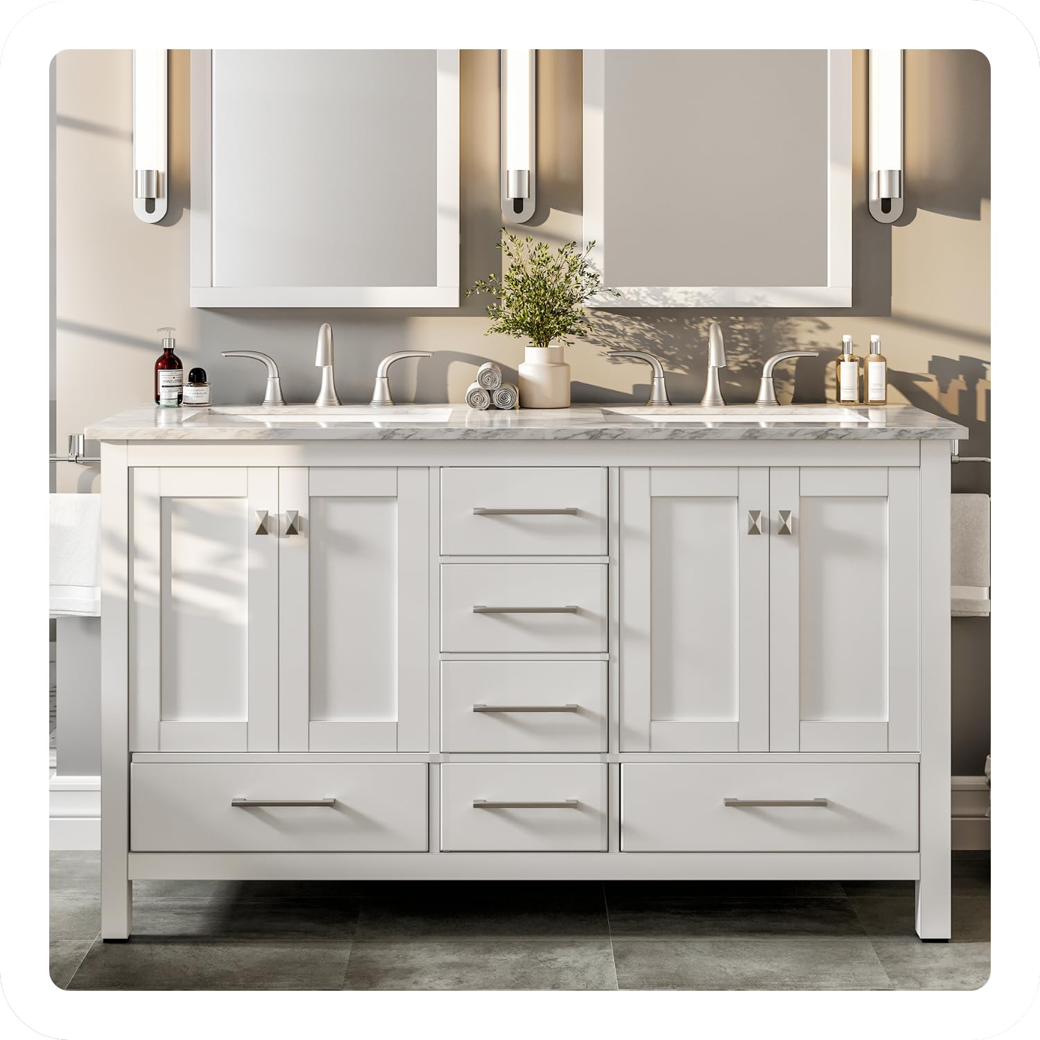 Eviva 60" Bathroom Vanity with Sink - Porcelain Round 60 inch Bathroom ...