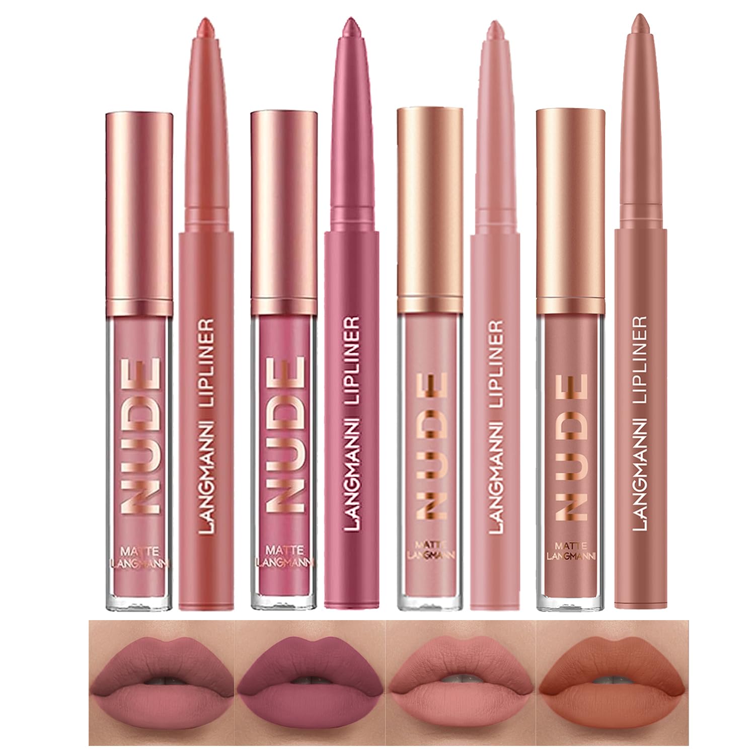 Amazon.com : LANGMANNI 4pcs Matte Lipstick with Lipliners Durable ...
