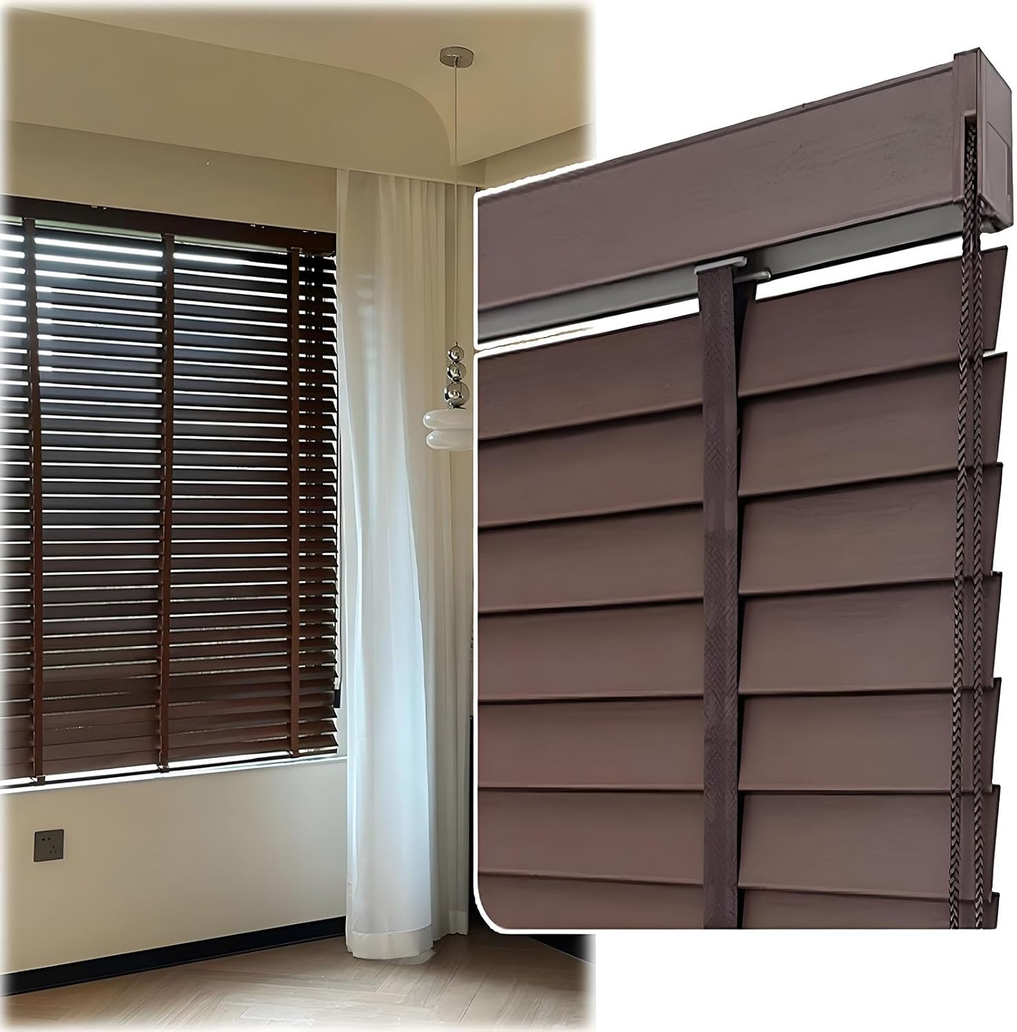 Amazon.com: Faux Wood Home Window Blinds 2 inch Cordless 34x60 35x60 ...